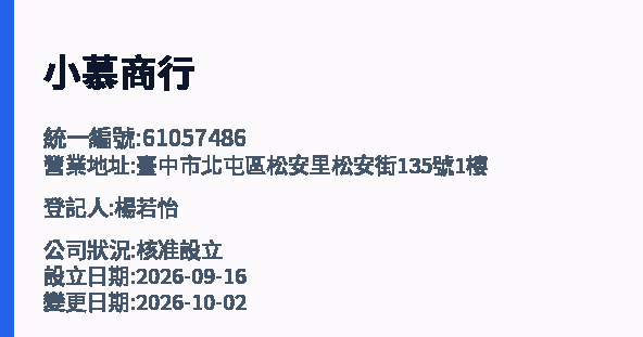 小慕商行的照片-統編 61057486(臺中市) 公司登記資料與營業項目詳細圖表