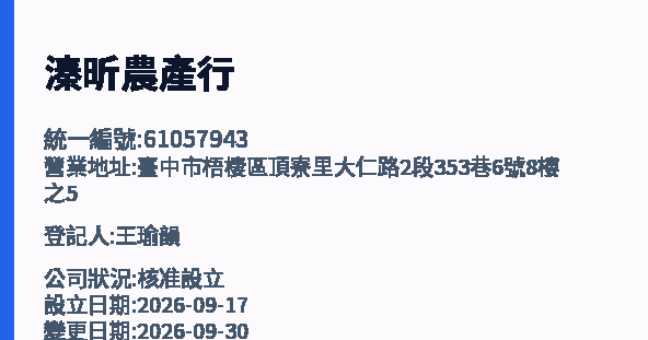 溱昕農產行的照片-統編 61057943(臺中市) 公司登記資料與營業項目詳細圖表