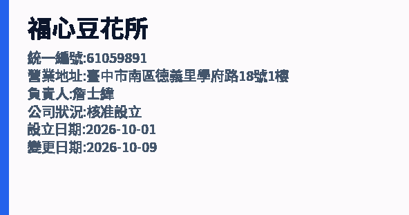 福心豆花所的照片-統編 61059891(臺中市) 公司登記資料與營業項目詳細圖表