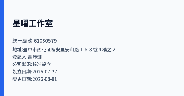 星曜工作室的照片-統編 61080579(臺中市) 公司登記資料與營業項目詳細圖表