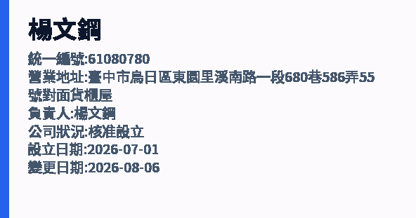 楊文鋼的照片-統編 61080780 公司登記資料與營業項目詳細圖表