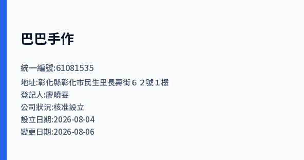 巴巴手作的照片-統編 61081535(彰化縣) 公司登記資料與營業項目詳細圖表