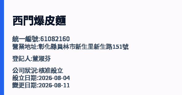 西門爆皮麵的照片-統編 61082160(彰化縣) 公司登記資料與營業項目詳細圖表