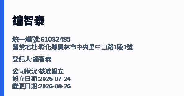 鐘智泰的照片-統編 61082485 公司登記資料與營業項目詳細圖表