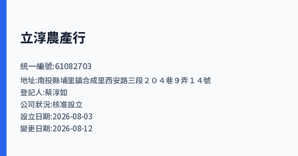 立淳農產行的照片-統編 61082703(南投縣) 公司登記資料與營業項目詳細圖表