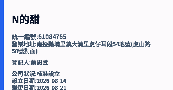 N的甜的照片-統編 61084765(南投縣) 公司登記資料與營業項目詳細圖表