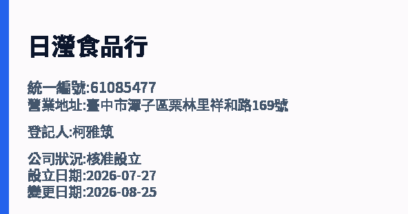 日瀅食品行的照片-統編 61085477(臺中市) 公司登記資料與營業項目詳細圖表