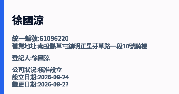 徐國涼的照片-統編 61096220(南投縣) 公司登記資料與營業項目詳細圖表