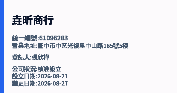 垚昕商行的照片-統編 61096283(臺中市) 公司登記資料與營業項目詳細圖表