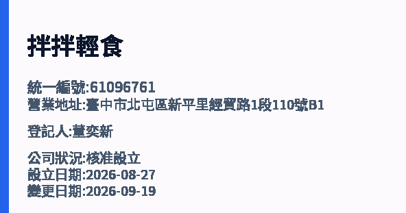 拌拌輕食的照片-統編 61096761(臺中市) 公司登記資料與營業項目詳細圖表