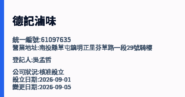 德記滷味的照片-統編 61097635(南投縣) 公司登記資料與營業項目詳細圖表