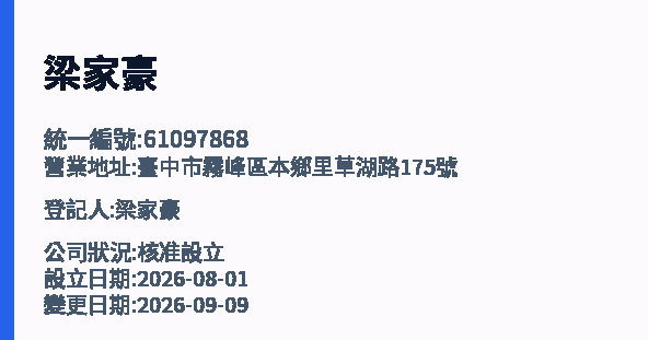 梁家豪的照片-統編 61097868 公司登記資料與營業項目詳細圖表