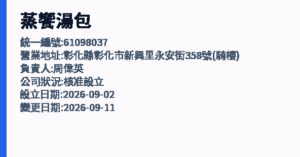 蒸饗湯包的照片-統編 61098037(彰化縣) 公司登記資料與營業項目詳細圖表