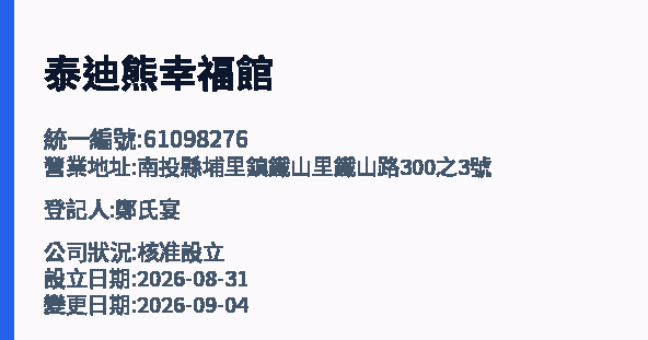 泰迪熊幸福館的照片-統編 61098276(南投縣) 公司登記資料與營業項目詳細圖表