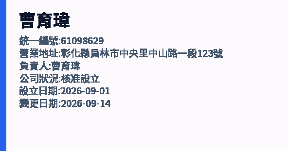 曹育瑋的照片-統編 61098629(彰化縣) 公司登記資料與營業項目詳細圖表