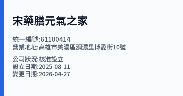 宋藥膳元氣之家的照片-統編 61100414(高雄市) 公司登記資料與營業項目詳細圖表