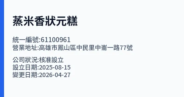 蒸米香狀元糕的照片-統編 61100961(高雄市) 公司登記資料與營業項目詳細圖表