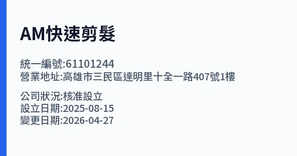 AM快速剪髮的照片-統編 61101244(高雄市) 公司登記資料與營業項目詳細圖表