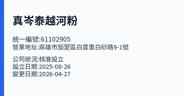 真岑泰越河粉的照片-統編 61102905(高雄市) 公司登記資料與營業項目詳細圖表