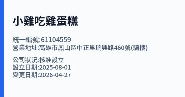小雞吃雞蛋糕的照片-統編 61104559(高雄市) 公司登記資料與營業項目詳細圖表
