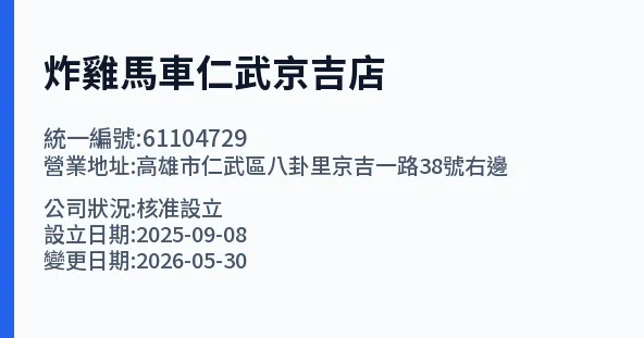 炸雞馬車仁武中華店的照片-統編 61104729(高雄市) 公司登記資料與營業項目詳細圖表