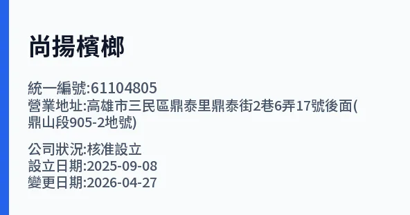 尚揚檳榔的照片-統編 61104805(高雄市) 公司登記資料與營業項目詳細圖表
