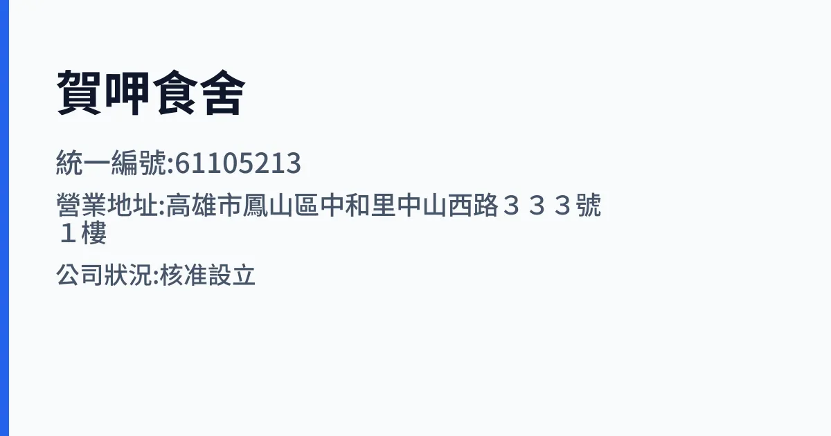 賀呷食舍 - 統編 61105213（高雄市） 公司登記資料與營業項目詳細圖表