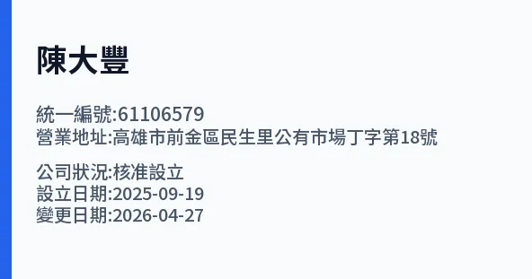 陳大豐的照片-統編 61106579(高雄市) 公司登記資料與營業項目詳細圖表