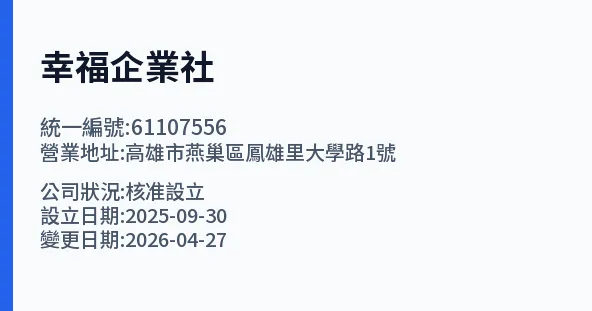 幸福企業社的照片-統編 61107556(高雄市) 公司登記資料與營業項目詳細圖表