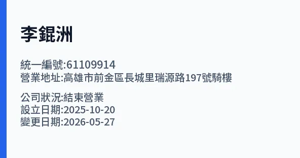 李錕洲的照片-統編 61109914(高雄市) 公司登記資料與營業項目詳細圖表