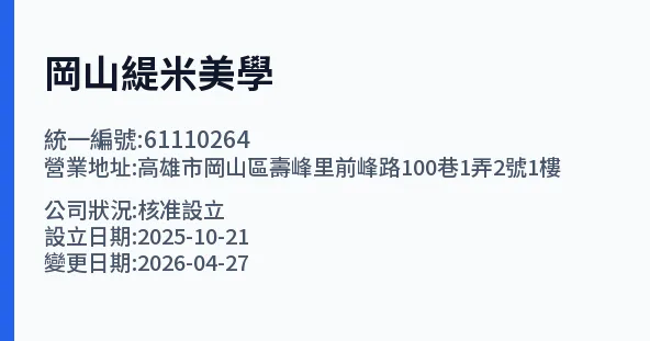 岡山緹米美學的照片-統編 61110264(高雄市) 公司登記資料與營業項目詳細圖表
