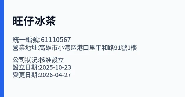 旺仔冰茶的照片-統編 61110567(高雄市) 公司登記資料與營業項目詳細圖表