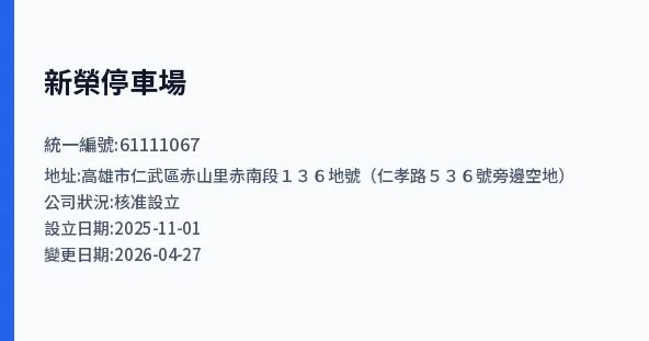 新榮停車場的照片-統編 61111067(高雄市) 公司登記資料與營業項目詳細圖表