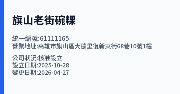 旗山老街碗粿的照片-統編 61111165(高雄市) 公司登記資料與營業項目詳細圖表