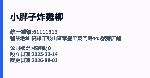 小胖子炸雞柳的照片-統編 61111313 公司登記資料與營業項目詳細圖表