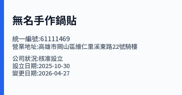 無名手作鍋貼的照片-統編 61111469(高雄市) 公司登記資料與營業項目詳細圖表