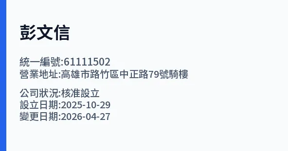 彭文信的照片-統編 61111502(高雄市) 公司登記資料與營業項目詳細圖表
