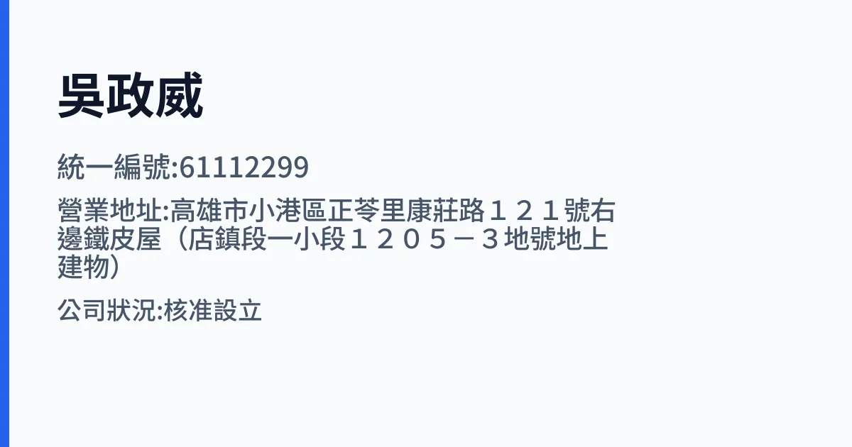 吳政威 - 統編 61112299（高雄市） 公司登記資料與營業項目詳細圖表