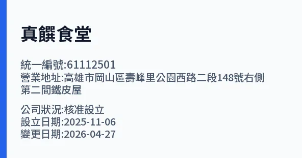 真饌食堂的照片-統編 61112501(高雄市) 公司登記資料與營業項目詳細圖表