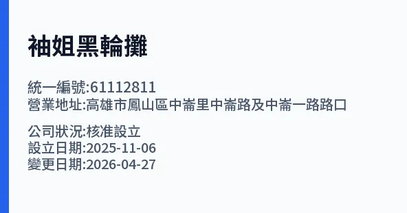袖姐黑輪攤的照片-統編 61112811(高雄市) 公司登記資料與營業項目詳細圖表