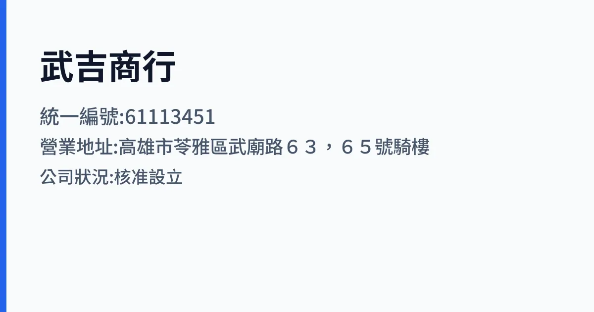 武吉商行 - 統編 61113451（高雄市） 公司登記資料與營業項目詳細圖表