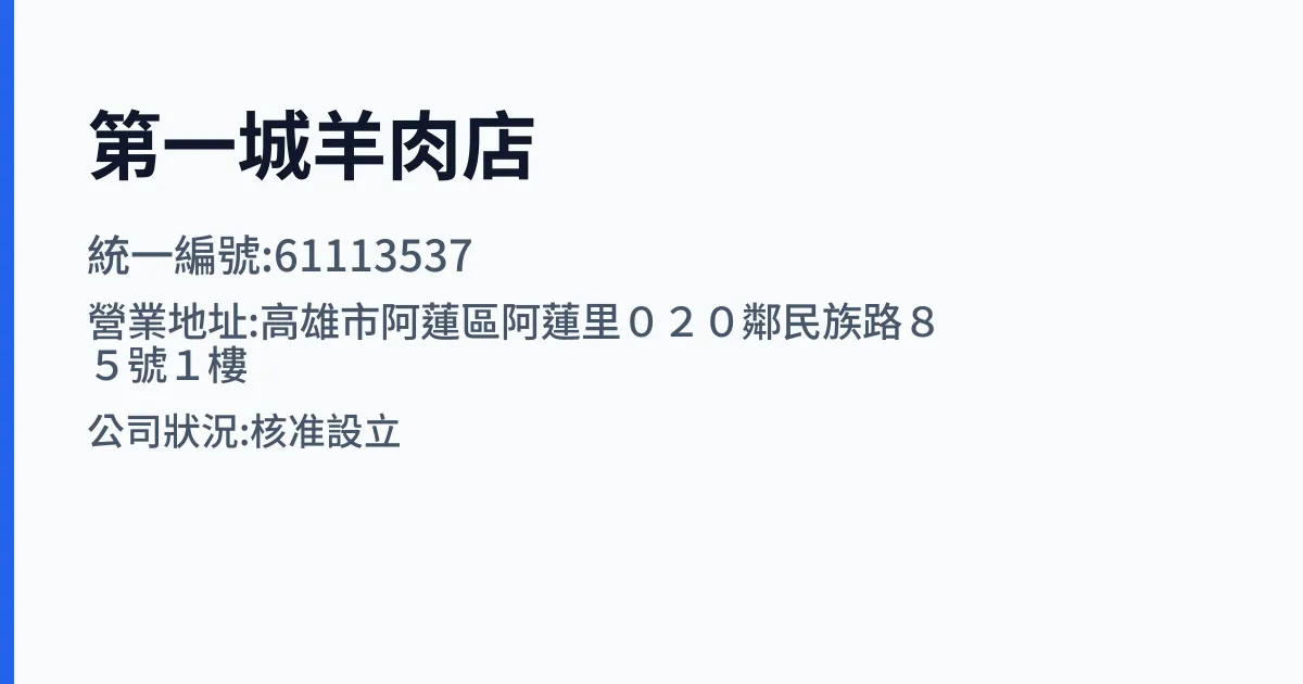 第一城羊肉店 - 統編 61113537(高雄市) 公司登記資料與營業項目詳細圖表