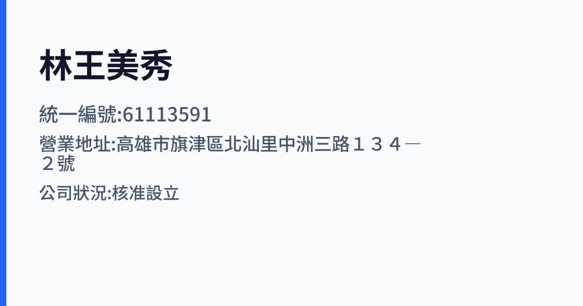 林王美秀 - 統編 61113591（高雄市） 公司登記資料與營業項目詳細圖表