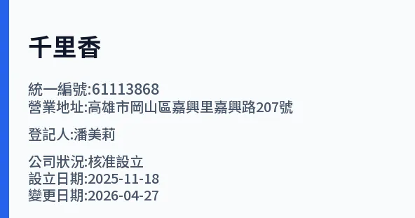 千里香的照片-統編 61113868(高雄市) 公司登記資料與營業項目詳細圖表