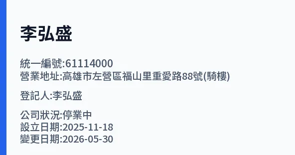 李弘盛的照片-統編 61114000(高雄市) 公司登記資料與營業項目詳細圖表