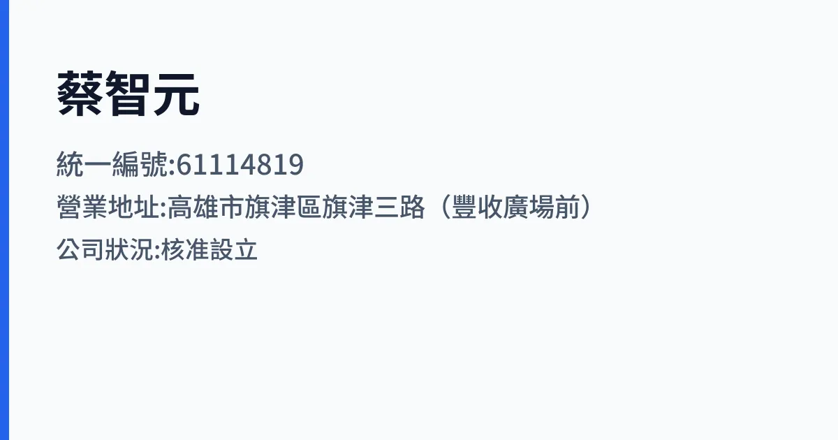 蔡智元 - 統編 61114819(高雄市) 公司登記資料與營業項目詳細圖表