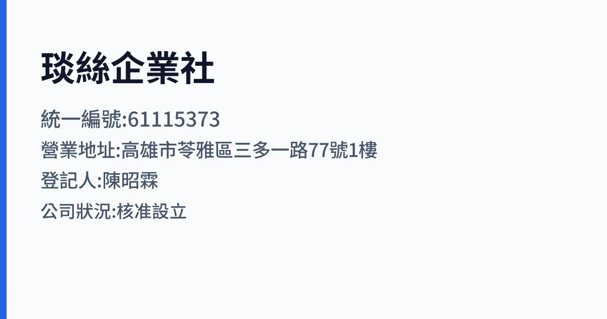 琰絲企業社 - 統編 61115373(高雄市) 公司登記資料與營業項目詳細圖表