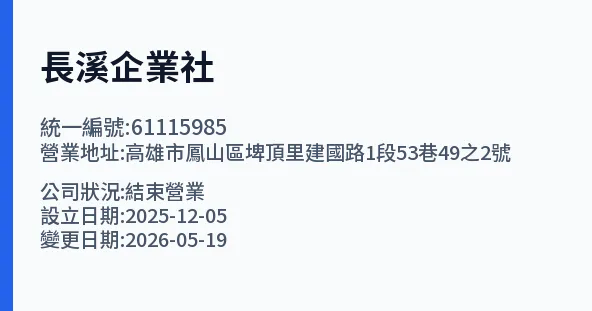 長溪企業社的照片-統編 61115985(高雄市) 公司登記資料與營業項目詳細圖表
