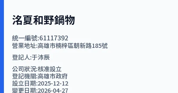 洺夏和野鍋物的照片-統編 61117392(高雄市) 公司登記資料與營業項目詳細圖表