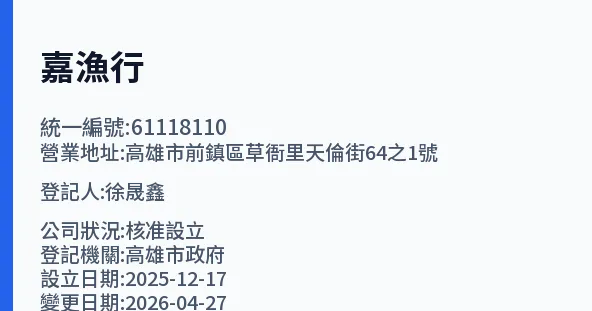 嘉漁行的照片-統編 61118110(高雄市) 公司登記資料與營業項目詳細圖表